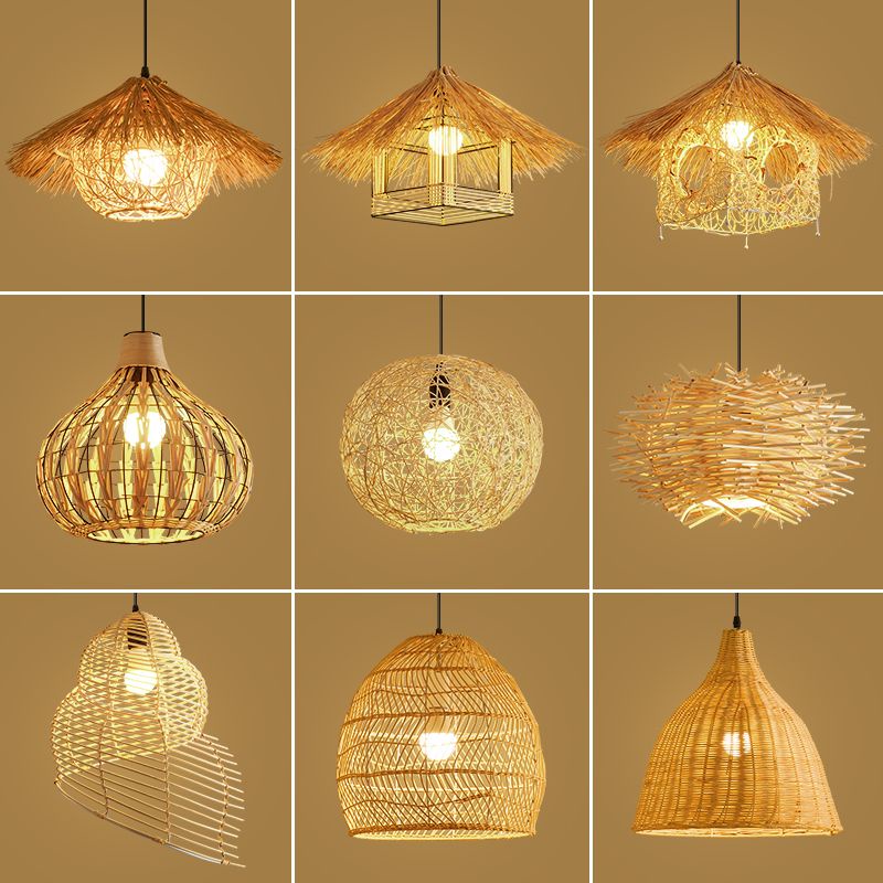 Creative Unique Straw Hat Lamp Retro Rattan Chandelier Nostalgic Art ...