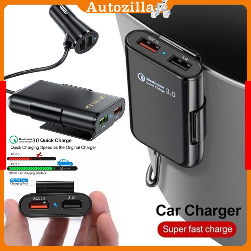 4 in 1 Front and Rear Car Charger Adapter Pengecas kereta 36W USB QC3.0 ...