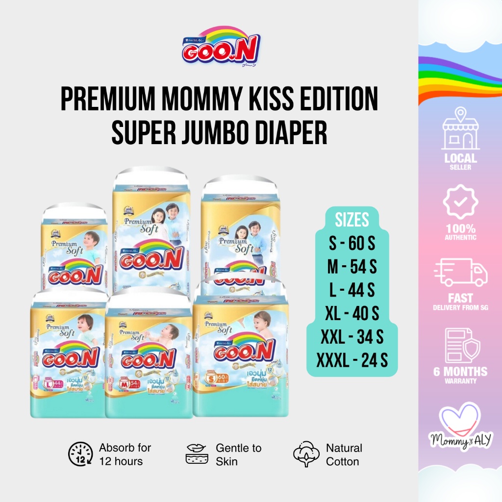 GOO.N Premium Mommy Kiss Edition Super Jumbo Diaper Pants Extra Soft Size S-XXXL | Shopee Malaysia