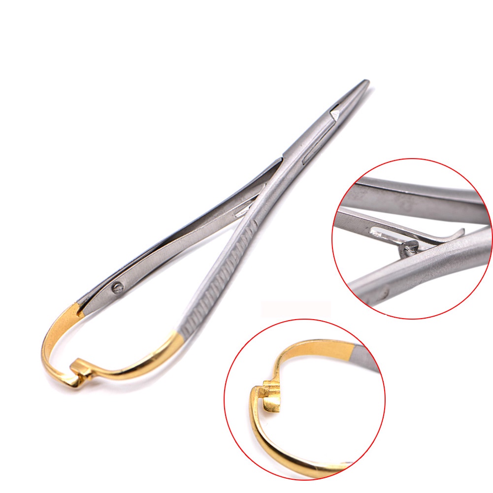 Dental Needle Holder Forceps Gold Plated Handle Stainless Steel Needle ...