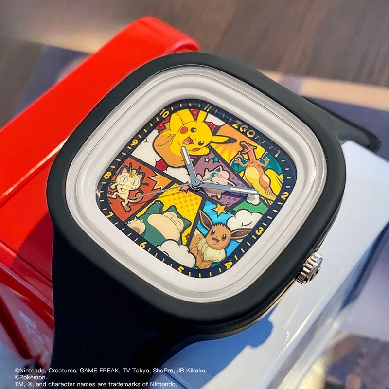 Pokemon Pikachu watch silicone strap kids cute square quartz watch ...