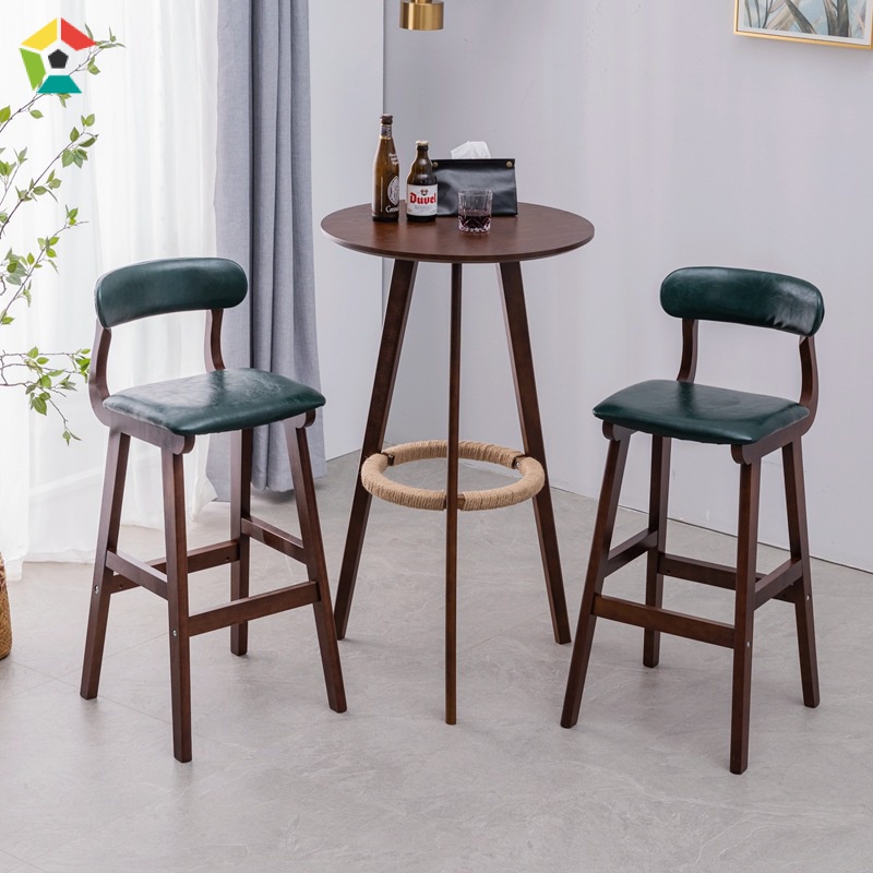 Bar Solid Wood Round Bar Table Stool Set High Table Chair Balcony ...