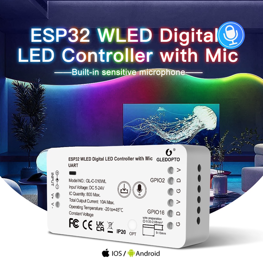 Gledopto Esp32 Wled Led Controller With Mic Anduart Dwonload Diy Music