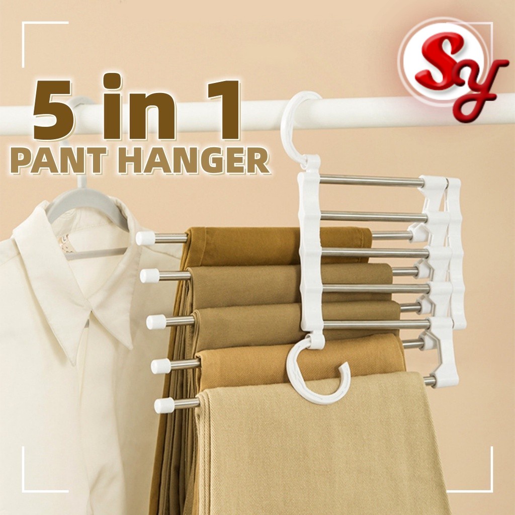 5 IN 1 Magic Pant Hanger Foldable Wardrobe Storage Rack Telescopic ...