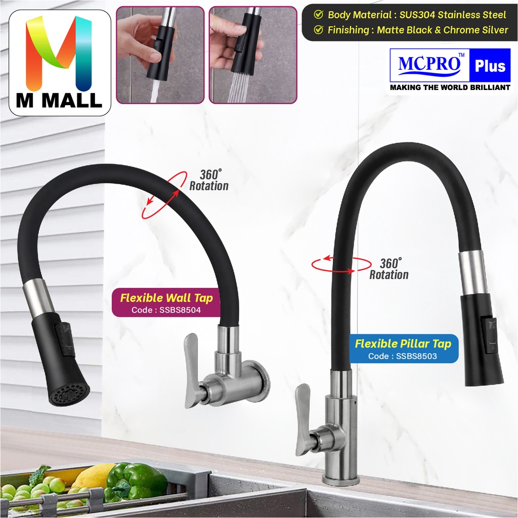 MCPRO SUS304 Stainless Steel Kitchen Faucet BLACK SILVER FLEXIBLE ...