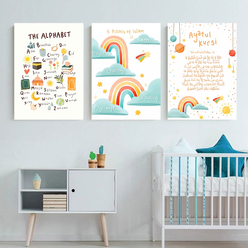 Framed Baby Early Education Canvas Painting Cartoon Letters Weather ...