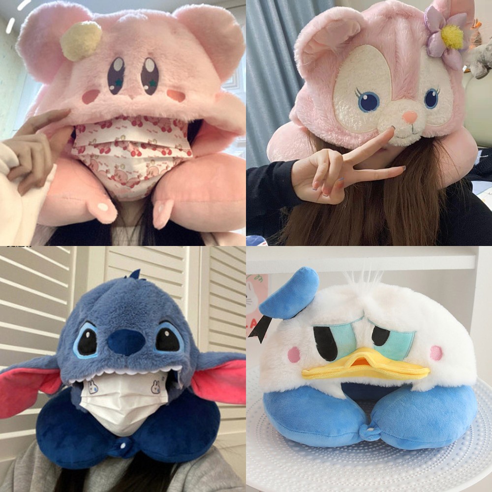 Travel Plane Hooded U-shaped Pillow Cartoon Cute Nap Pillow Star Delu ...