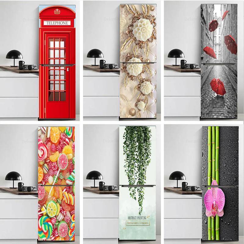 Custom Fridge Door Cover Sticker Refrigerator Wallpaper - Stickers Door ...