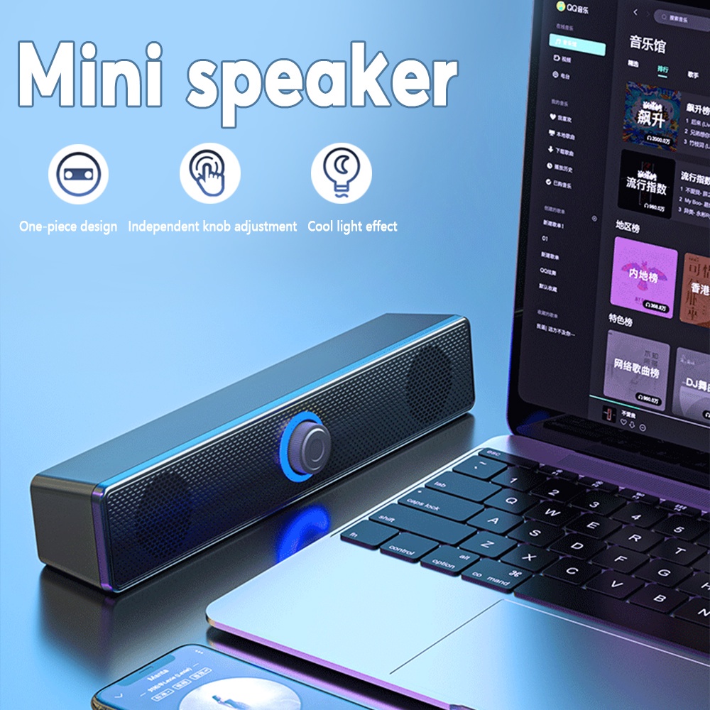 Portable USB Mini Speaker Soundbar for PC Computer Music Player USB ...