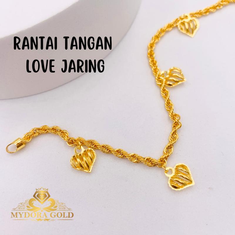 MYDORA Rantai Tangan Pintal Gantung Love Jaring EMAS 916/22K | Shopee ...