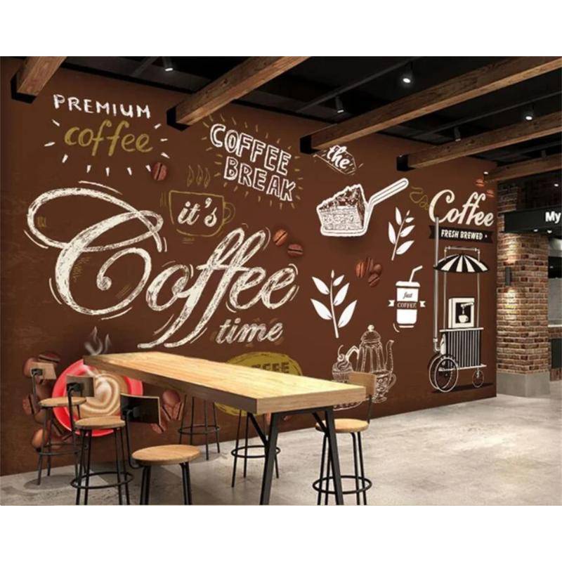 Custom European Retro Coffee Brown Background Photo Wallpapers for Cafe ...