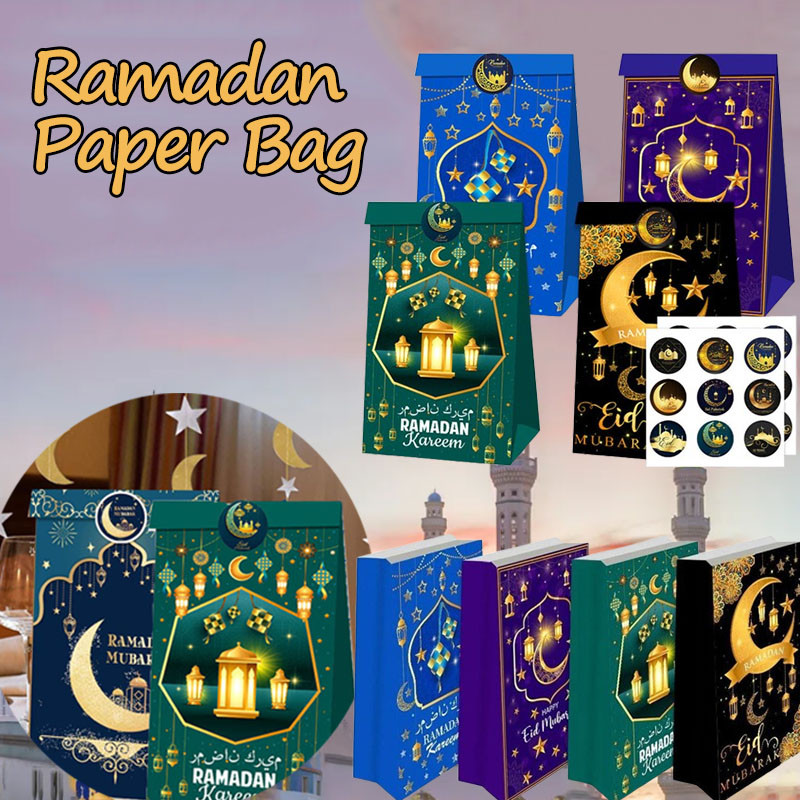 Ramadan Paper Bag 12PCS Eid Mubarak Paper Bags with Stickers Gift Goody ...