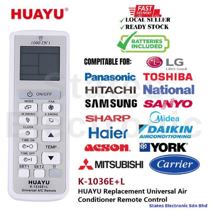 HUAYU Replacement Air-Cond Universal Air Conditioner Remote Control (K-1036E+L) | Shopee Malaysia