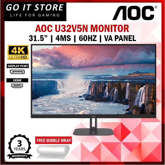 AOC 31.5" U32V5N 4K UHD VA HDR10 60Hz 4ms Monitor (HDMI / DP) | Shopee ...