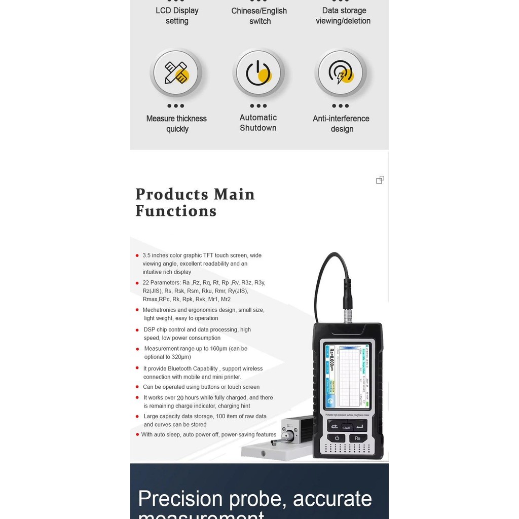 0.001um Precision Digital Graphic Surface Roughness Tester Touch 160μm ...