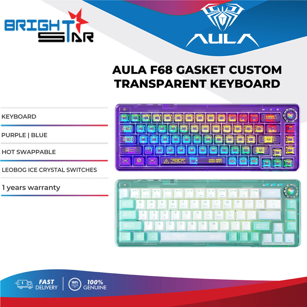 AULA F68 Transparent RGB Mechanical Keyboard - Leobog Ice Crystal Switch | Shopee Malaysia