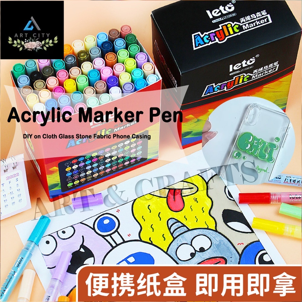Acrylic Marker Pen 12/18/24/36/60 Colour DIY on Cloth Glass Stone ...