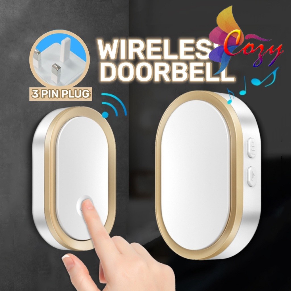 (Malaysia 3 Pin Plug) Wireless Doorbell LED Light Smart Door Bell 110DB ...