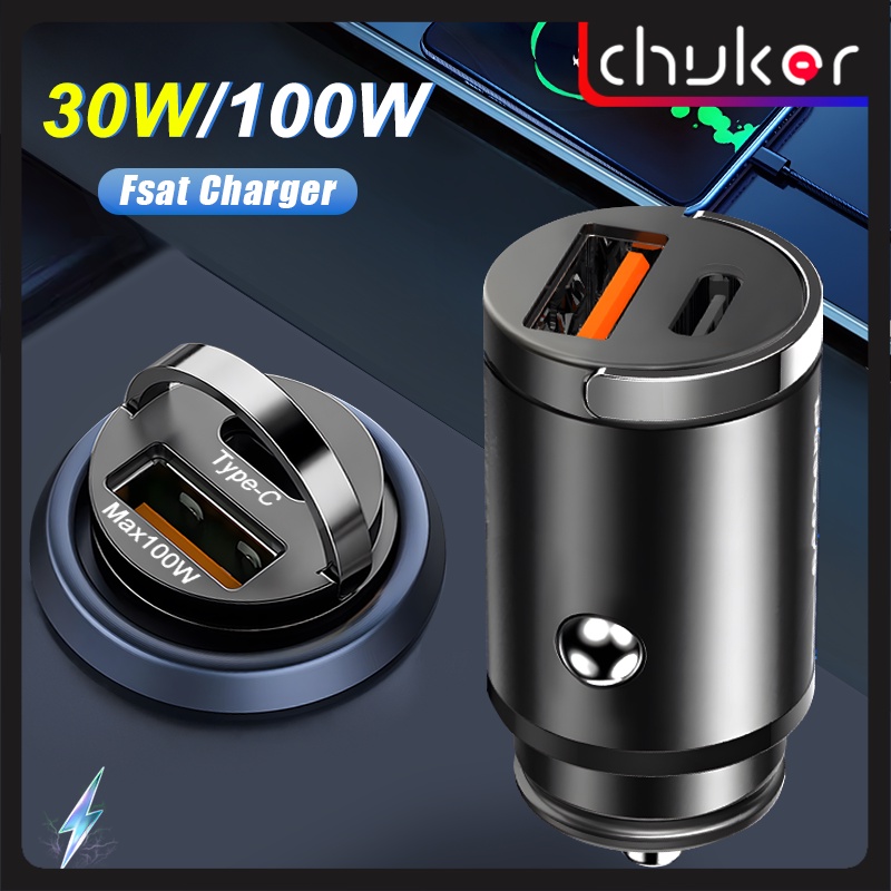 Mini 100W USB Car Charger Dual Ports Pull Ring Fast Charge Type C PD ...
