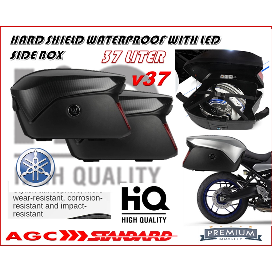 YAMAHA WATERPROOF V37 SIDE BOX ABS PLASTIC WITH LED LIGHT HARD SHEILD ...