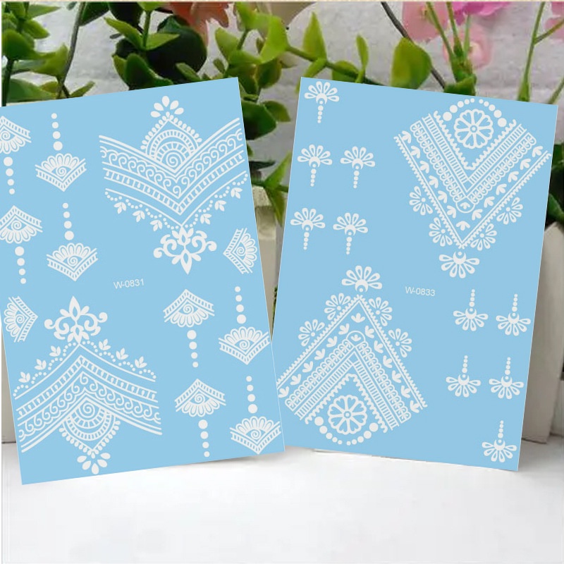 White Lace Tattoo Sticker Waterproof India Henna Tattoo 3D Realistic ...