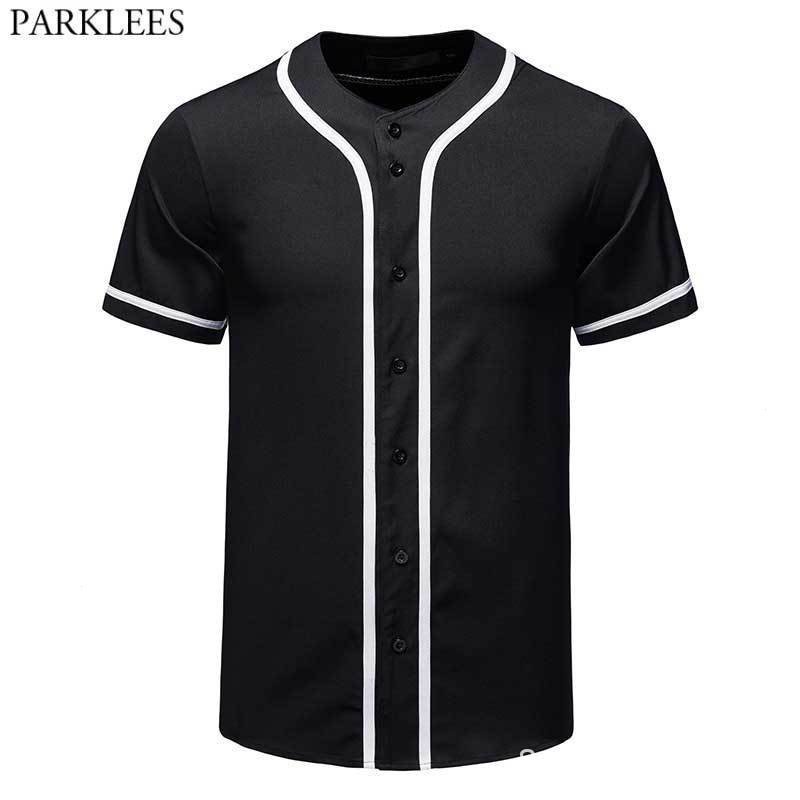Mens Black Button Down Baseball Jersey Team Uniform Hip Hop Baseball T ...