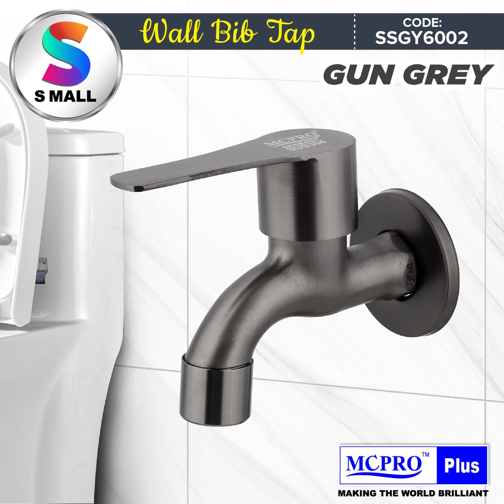 MCPRO SUS304 Stainless Steel GUN GREY Wall Bib Water Tap Bathroom ...