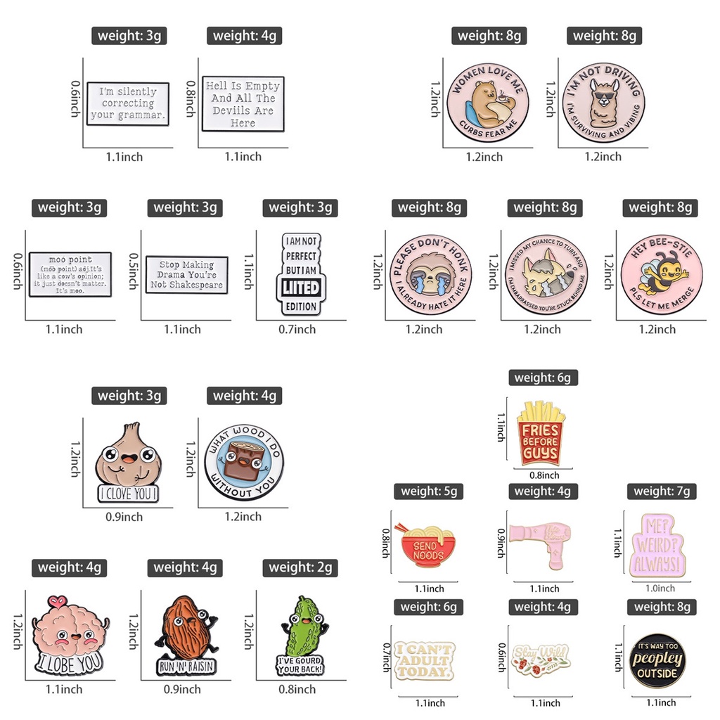 50 Styles of Cartoon Text Short Sentence Enamel Brooch Chemical ...