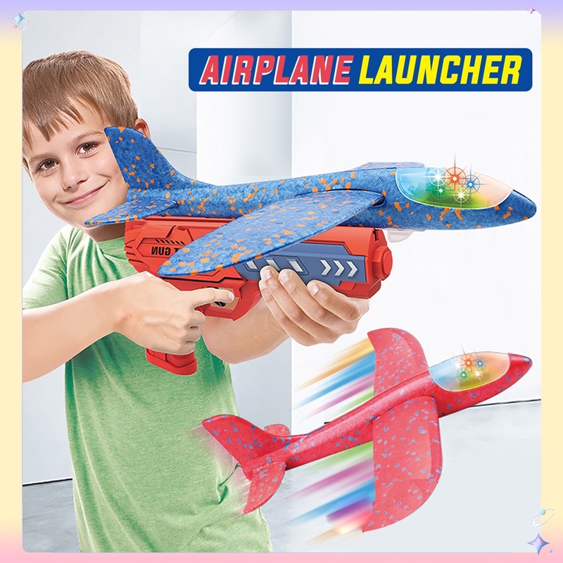 LED Airplane Launcher Toy Kids Eva Bubble Foam Plane Toy Outdoor ...