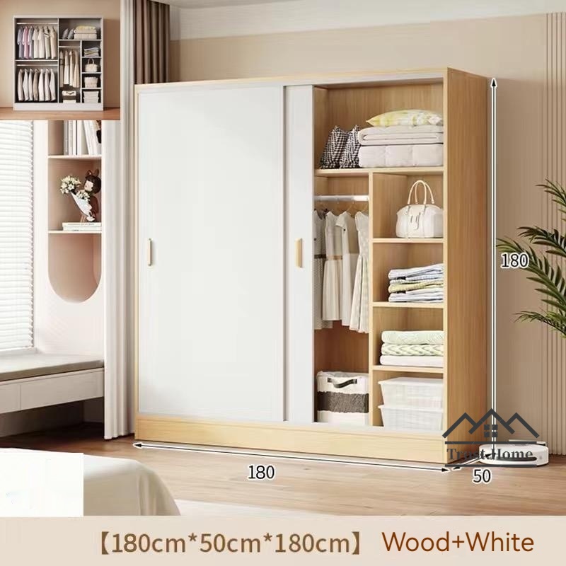 🔥Modern Scandinavian Sliding Wardrobe 4 Feet/4 Kaki/120cm Almari Baju ...