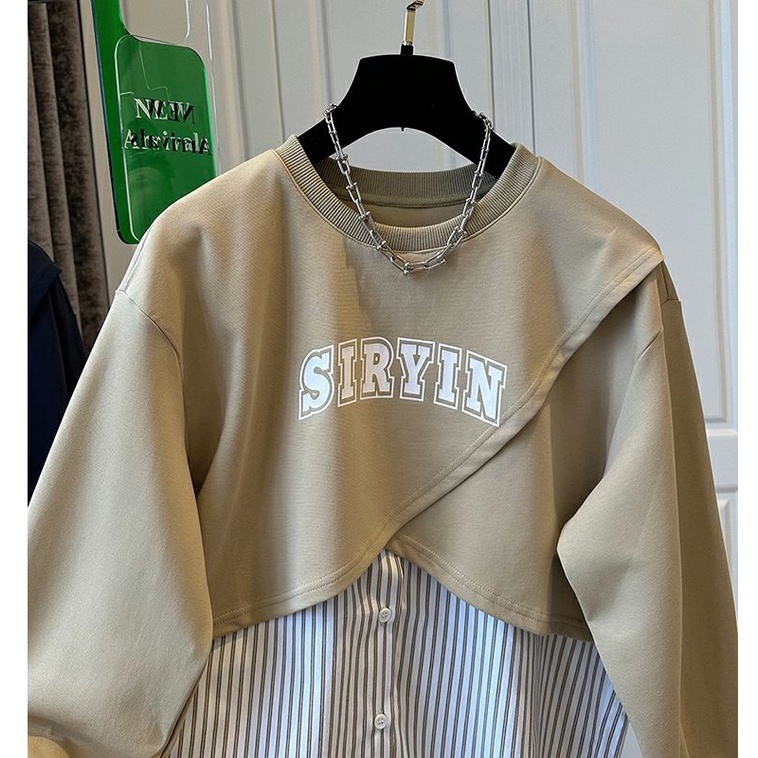 READY STOCK--150kg Extra Large Premium Stripe Spliced Sweatshirt Women ...