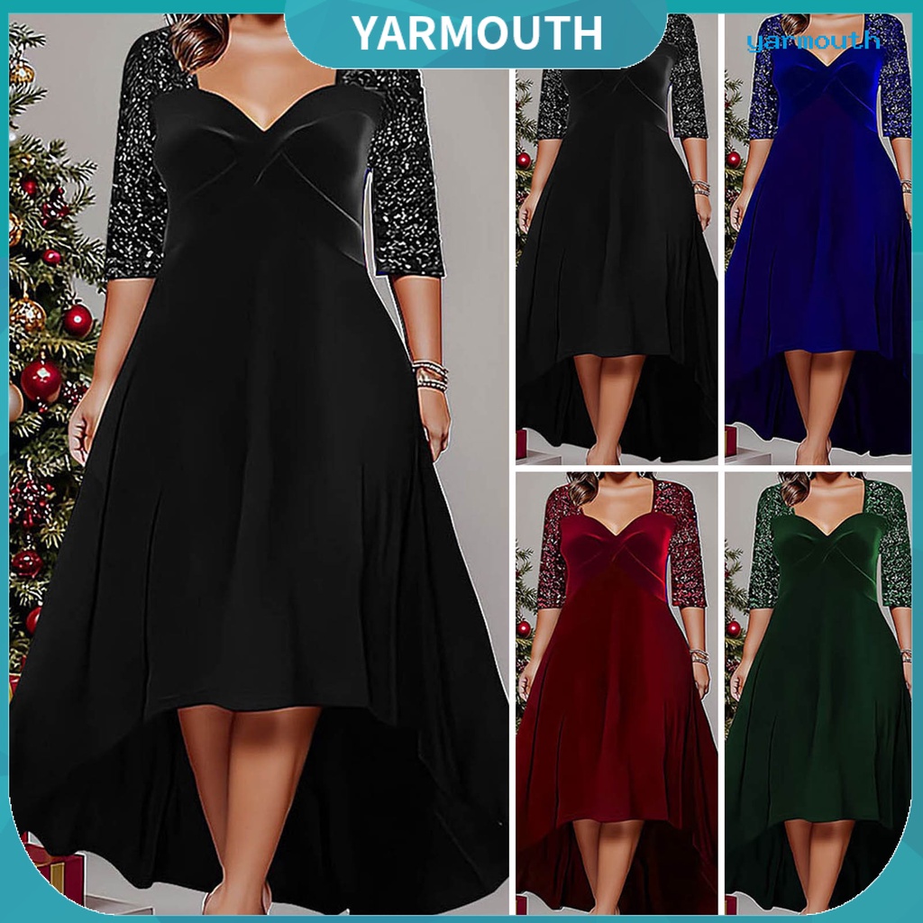 YYR--Women Prom Party Dress Low-cut V Neck Plus Size Big Hem A-line ...