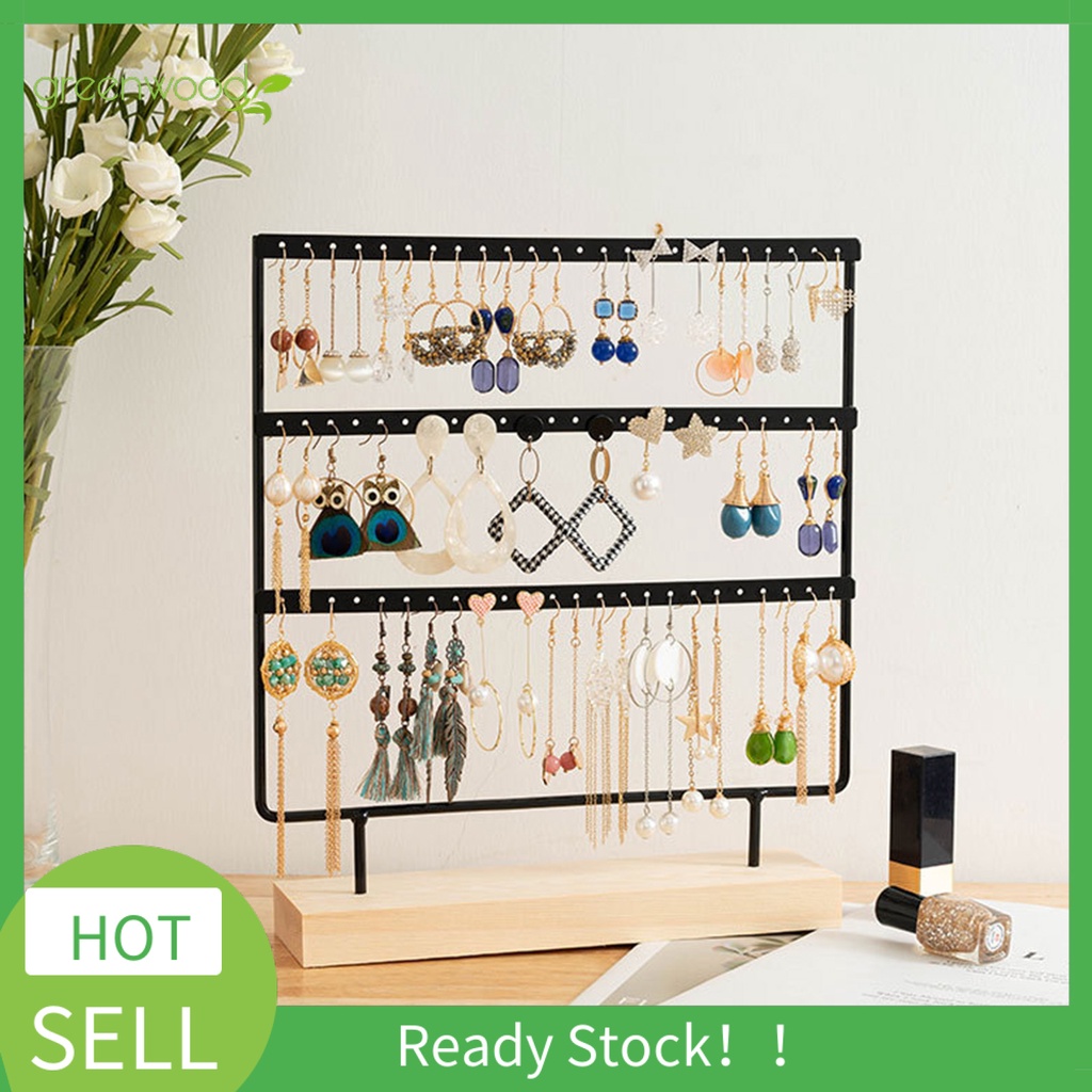 [GR] Jewelry Display Rack 72 Holes Three Layer Aesthetic Wooden Base ...