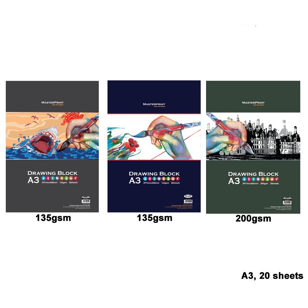 Masterprint Art Drawing Paper Block (A3 Size - 20 Sheets ) [135GSM ...