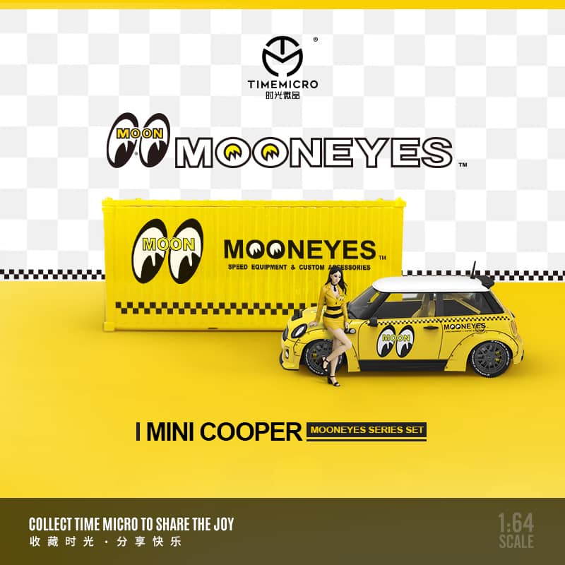 TIME MICRO 1/64 MINI COOPER MOONEYES SET WITH CONTAINER AND FIGURE ...