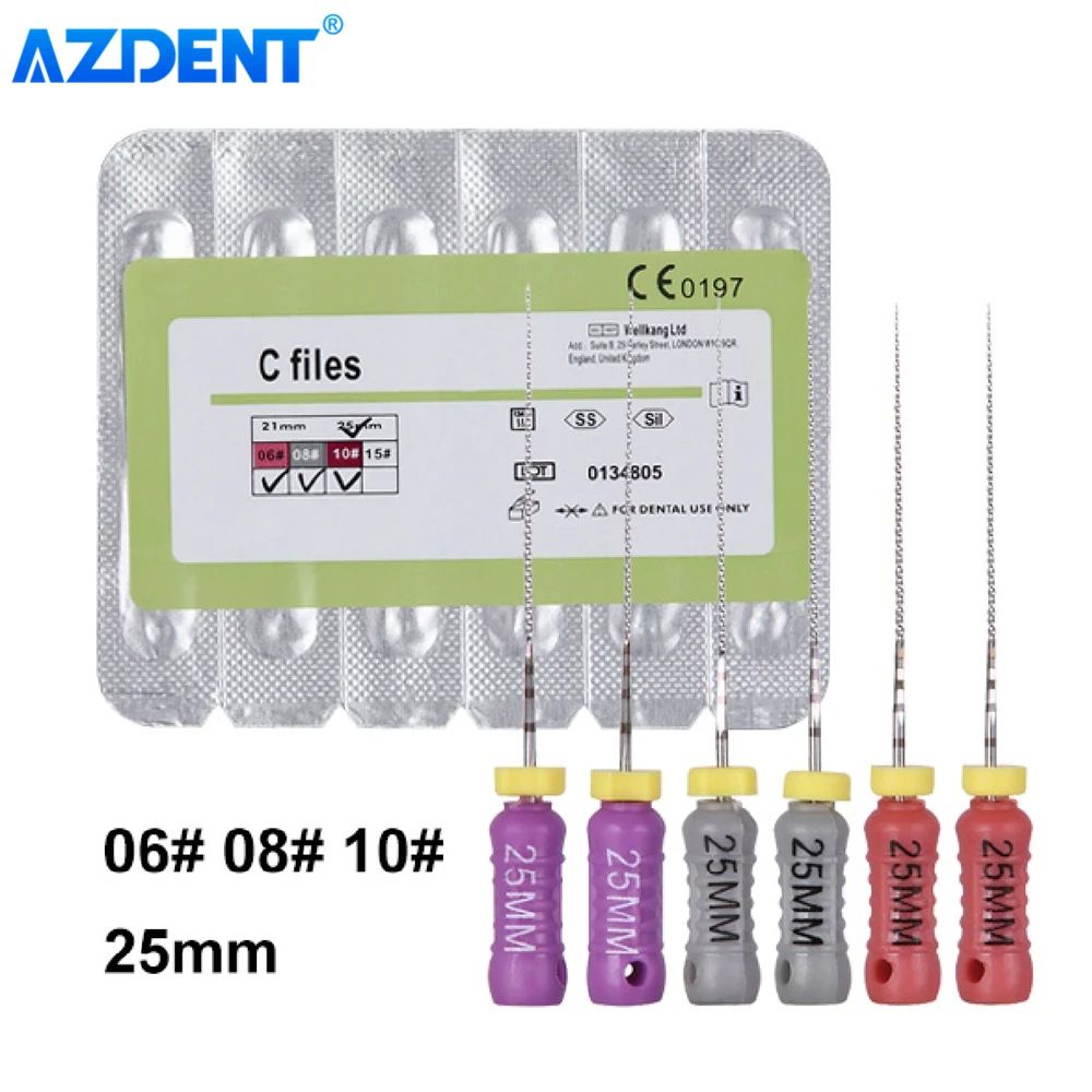 Dental Hand Use C Files Endo Root Canal 25mm #6 #8 #10 Stainless Steel ...