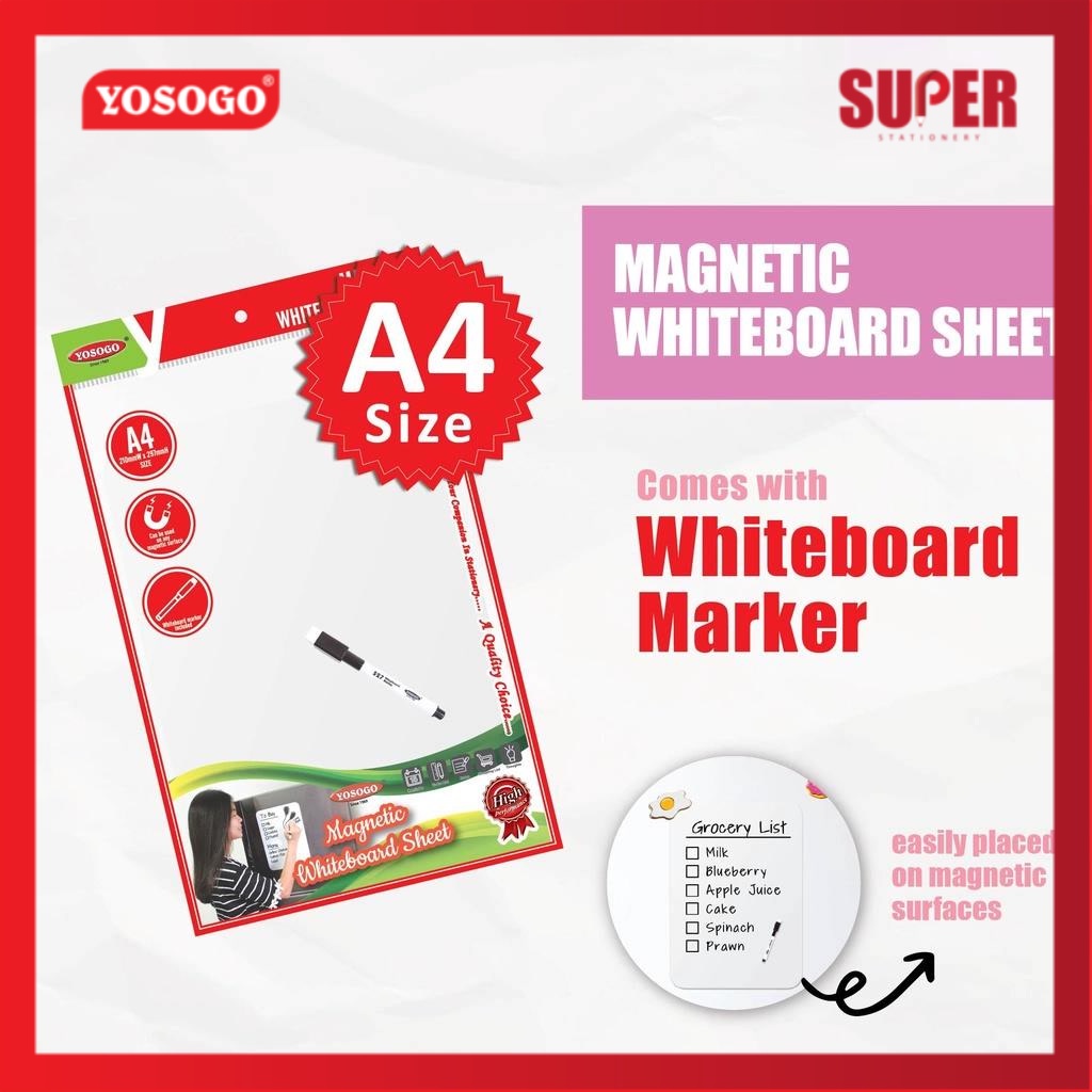 [super stationery] YOSOGO A4 Size Magnetic Whiteboard Sheet Mini Marker ...