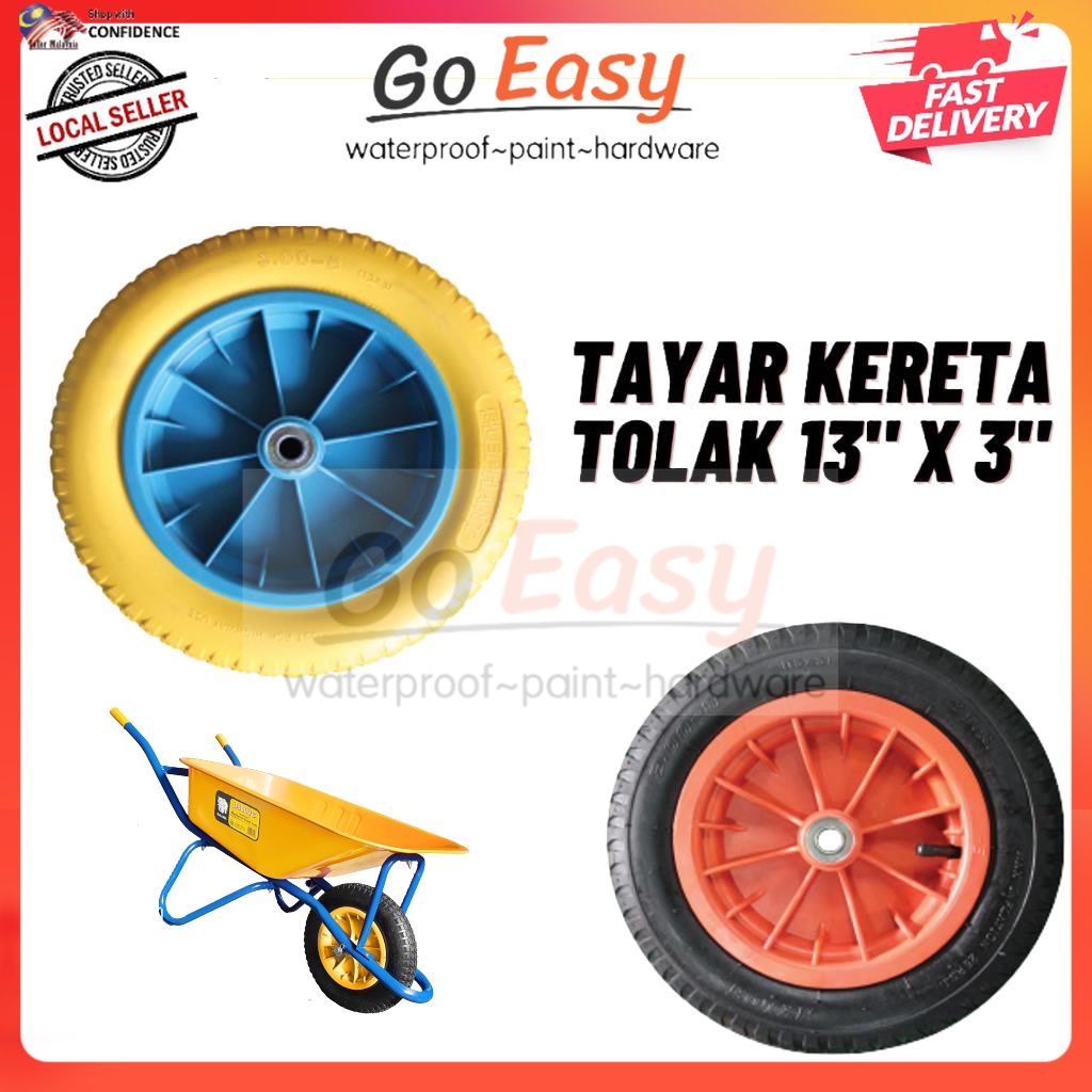 13" Heavy Duty Wheel Barrow Tyre / Nylon PU Rim / Wheel Barrow / Tube Tubeless / Tayar kereta ...