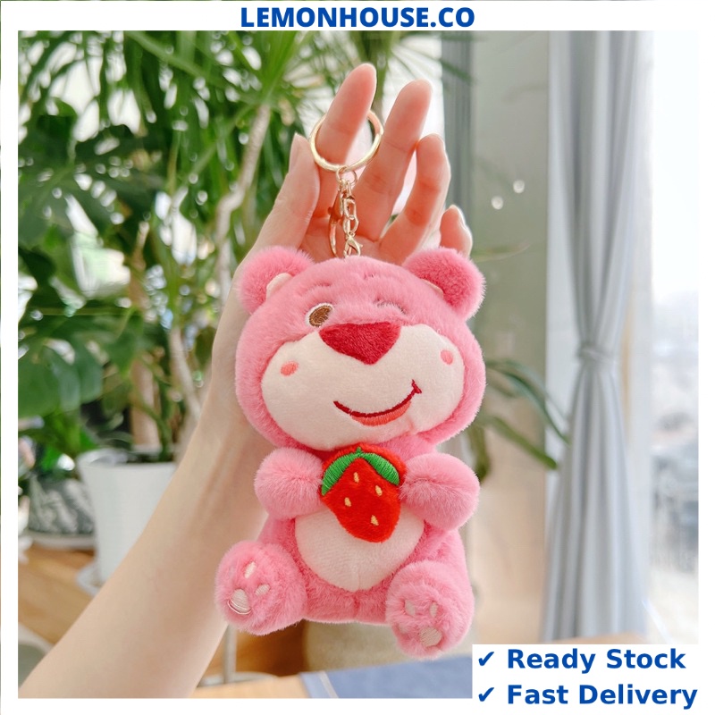 Ready Stock 14cm Disney Strawberry Bear Lotso Keychain Creative Plush ...