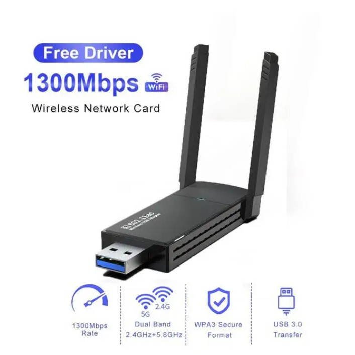 1300 USB WIFI6 Adapter Dual Antenna Network Card AX1800 Dual Band 2.4G ...
