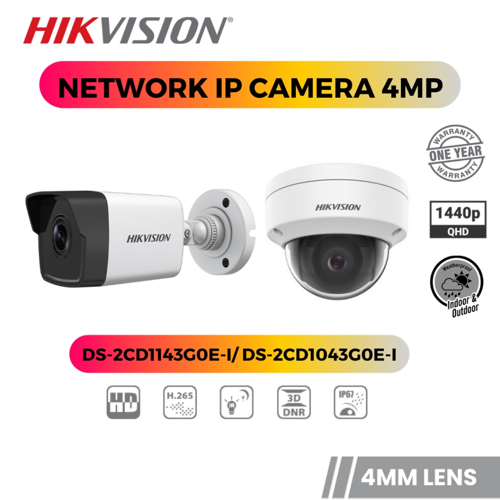 NEW HIKVISION CCTV Network 4MP IR Fixed Full HD IP Camera DS-2CD1043G0-I/DS-2CD1143G0E-I/DS ...