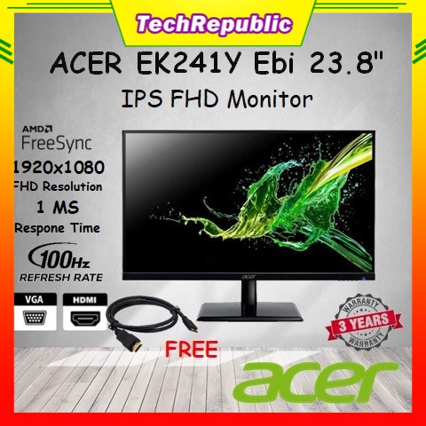 ACER EK241Y Ebi 23.8" FHD IPS MONITOR ( 1920x1080 , 100Hz , 1ms , VGA ...