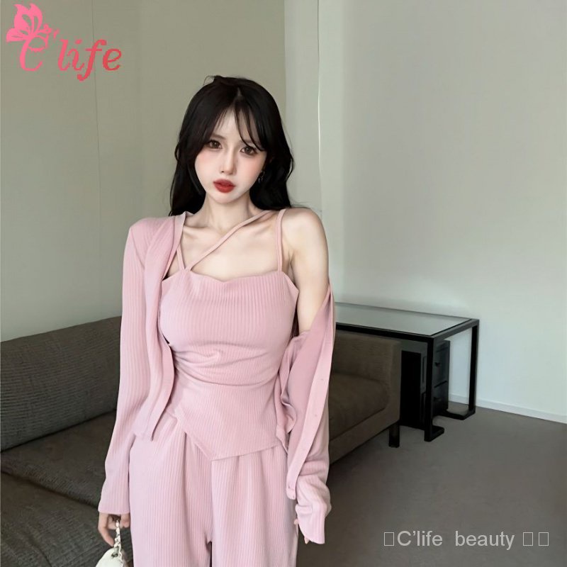 High Waist Wide Leg Pants Suit Women Irregular Sling Tube Top Base ...
