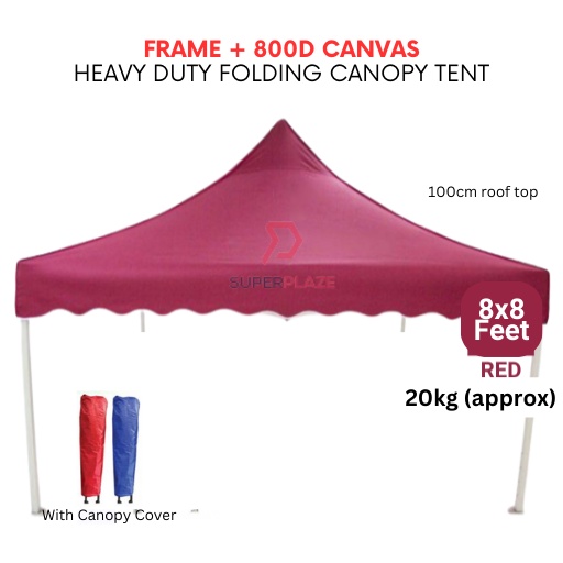Red 8x8 Feet Full Set 800D Canvas Heavy Duty Folding Canopy Tent Kanopi ...