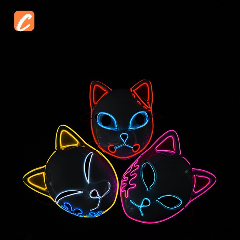 Halloween Cat Face Cosplay Mask Glow At Night Scar Faced Pattern Smile ...