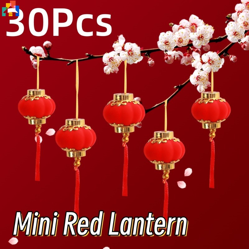 30Pcs/Set Classic Chinese New Year Mini Flocking Red Lantern Hanging ...