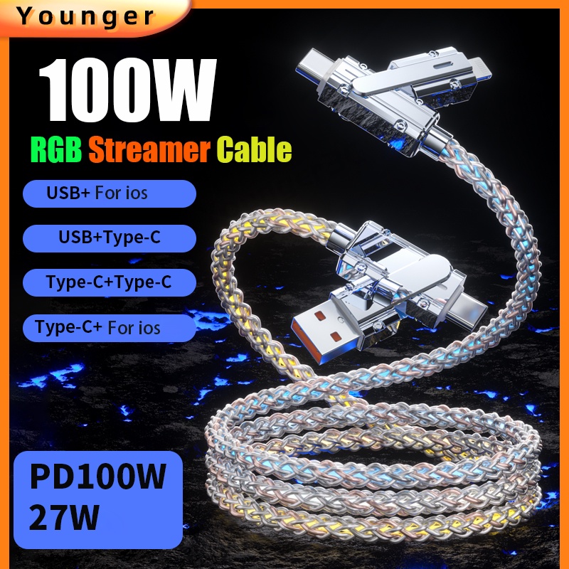 100W RGB Streamer Super Fast Charge Cable 4 In 1 Zinc Alloy Car ...