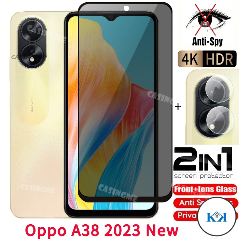 KK Oppo A38 2023 Private Tempered Glass Anti-Spy Full Cover Screen Protector Anti Peek Privacy ...