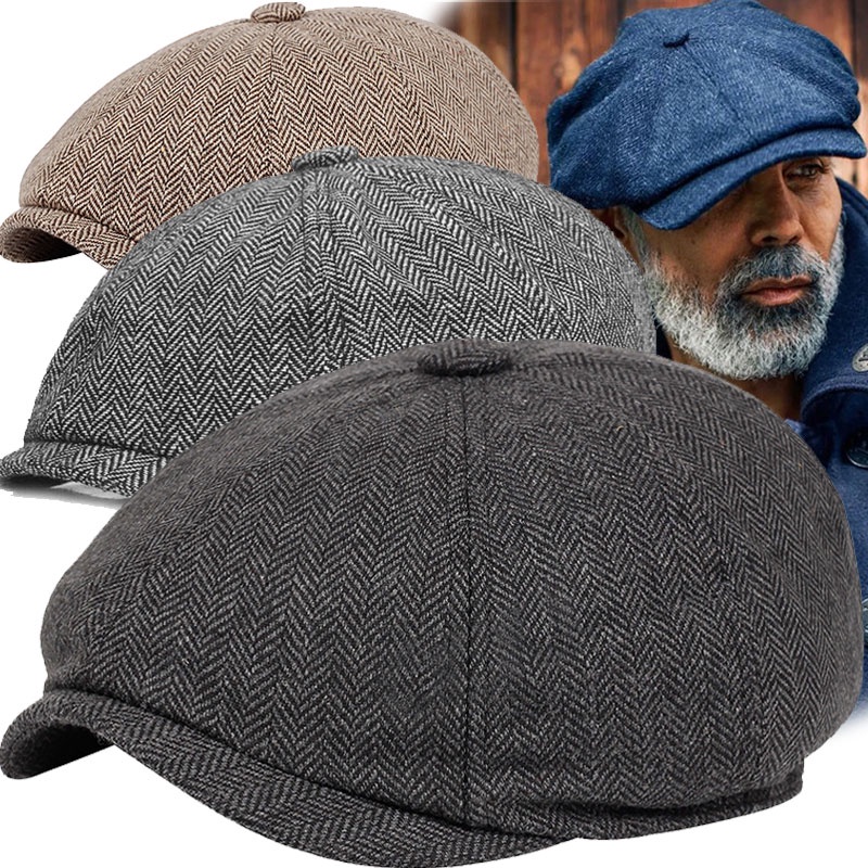 Unisex Autumn Winter Beret Newsboy Caps Men Women Warm Tweed Octagonal ...