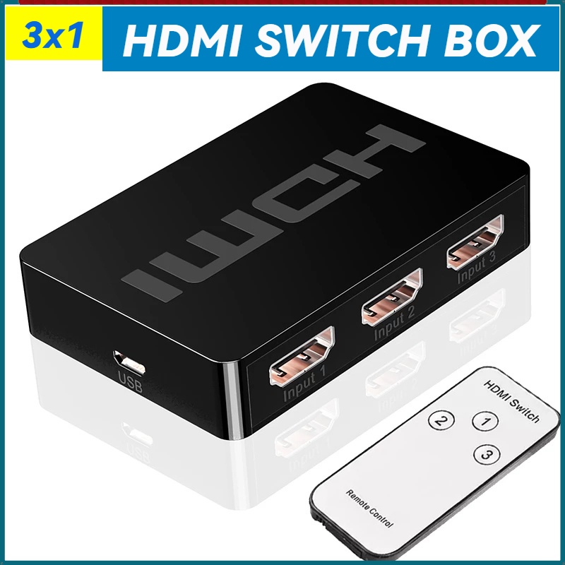 HDMI Switch 3 in 1 Out 1080P HDMI Switch Box Hub 3x1 with Remote For ...